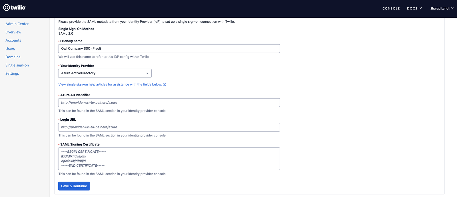 Configuring Azure Active Directory with Twilio SSO | Twilio